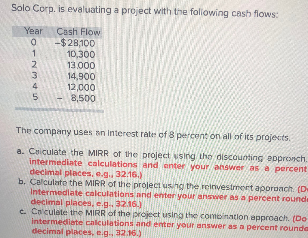 Solved Solo Corp. is evaluating a project with the following | Chegg.com
