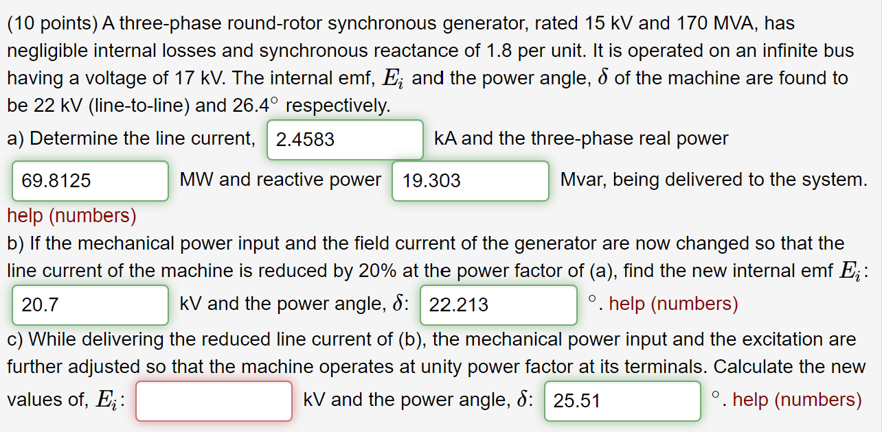Solved (10 points) A three-phase round-rotor synchronous | Chegg.com