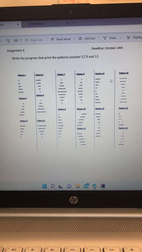 Solved Write the program that print the patterns number | Chegg.com