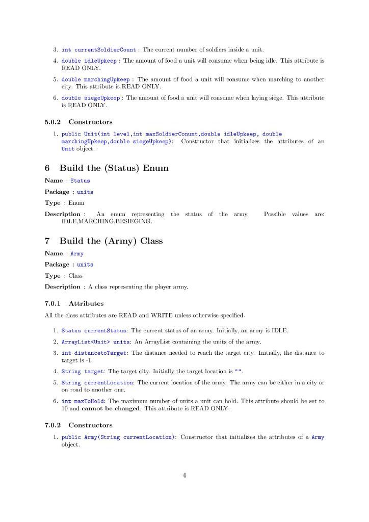 Solved UNITS 5 Build the (Unit) Class Name : Unit Package : | Chegg.com