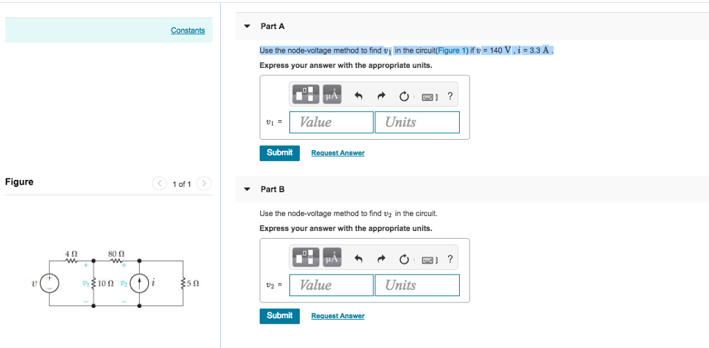 Solved Part A Constants Use the node-voltage method to find | Chegg.com