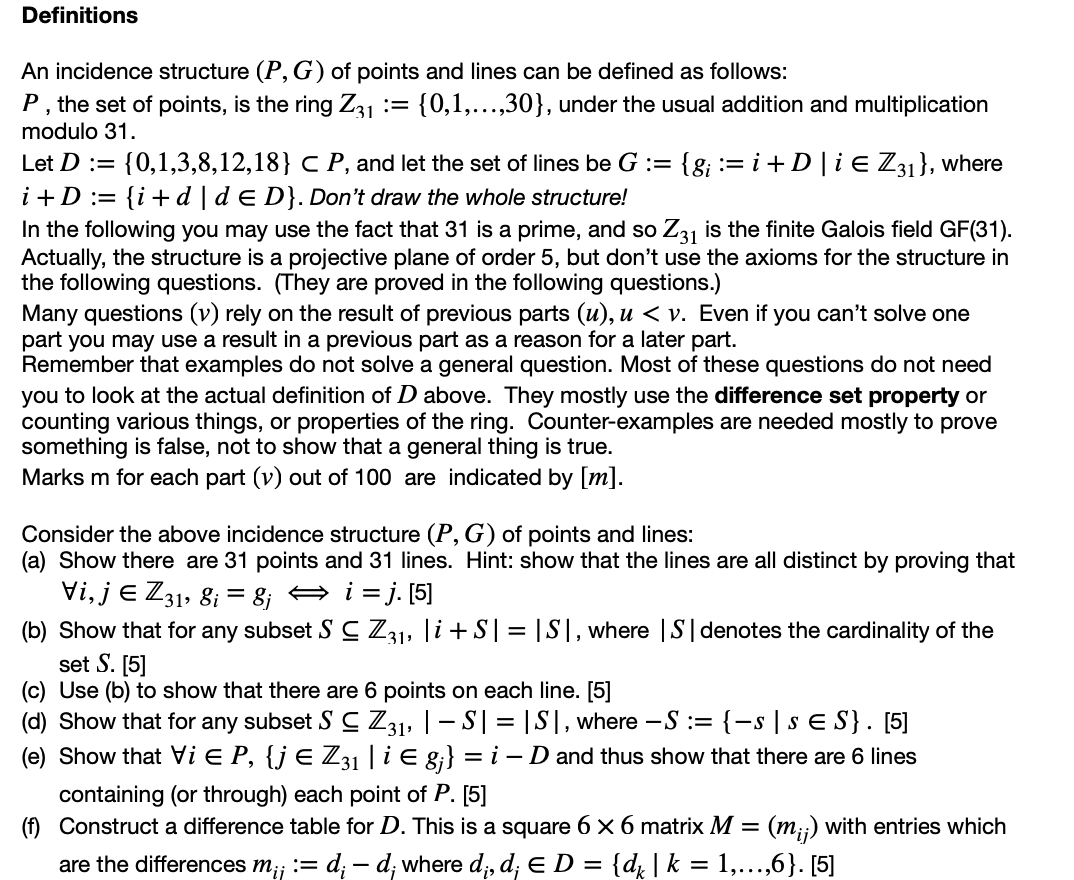 Definitions , = An incidence structure (P, G) of | Chegg.com