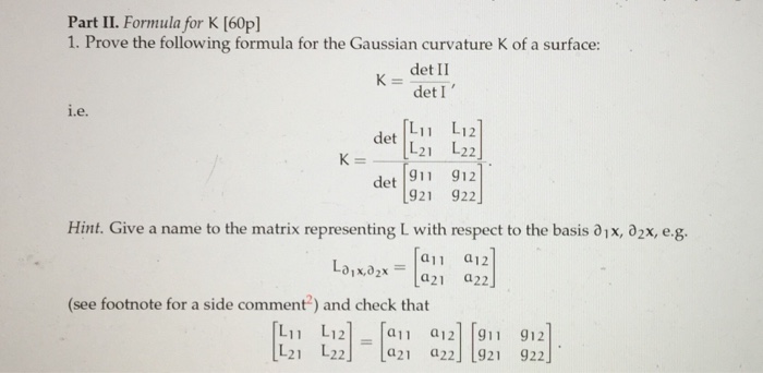 Solved Part II. Formula for K [60pl 1. Prove the following | Chegg.com