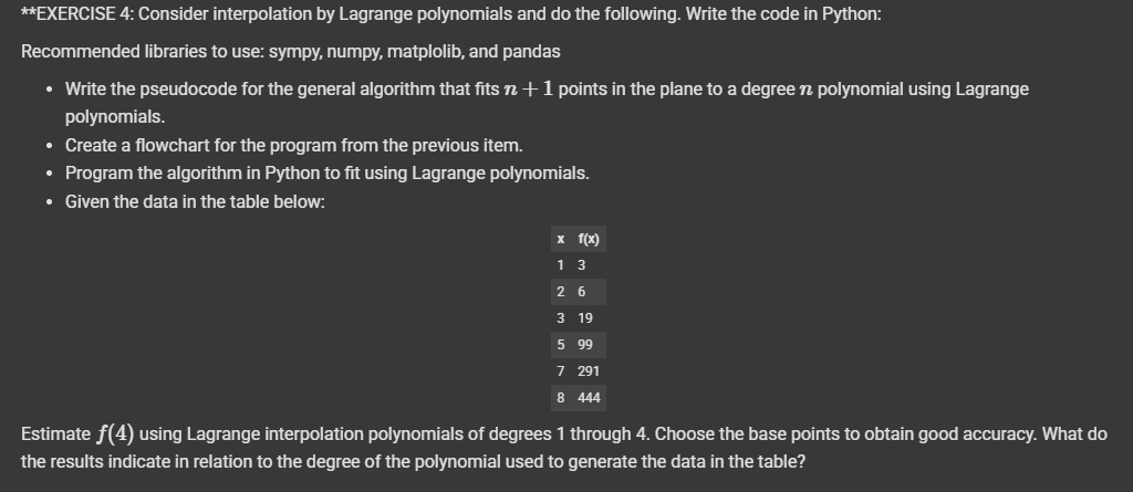 Solved **EXERCISE 4: Consider interpolation by Lagrange | Chegg.com