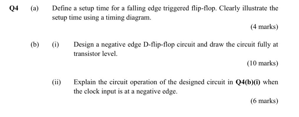 Solved (a) Define a setup time for a falling edge triggered | Chegg.com