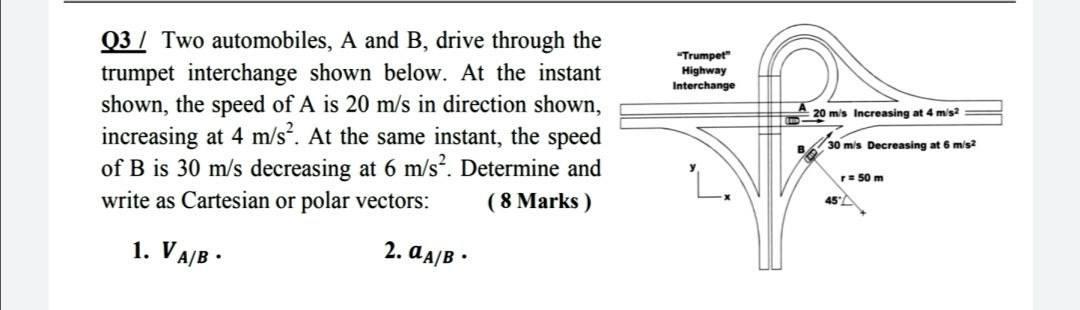 Solved "Trumpet Highway Interchange 03 / Two automobiles, A | Chegg.com