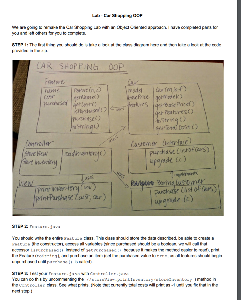 Lab - Car Shopping OOP We are going to remake the Car | Chegg.com