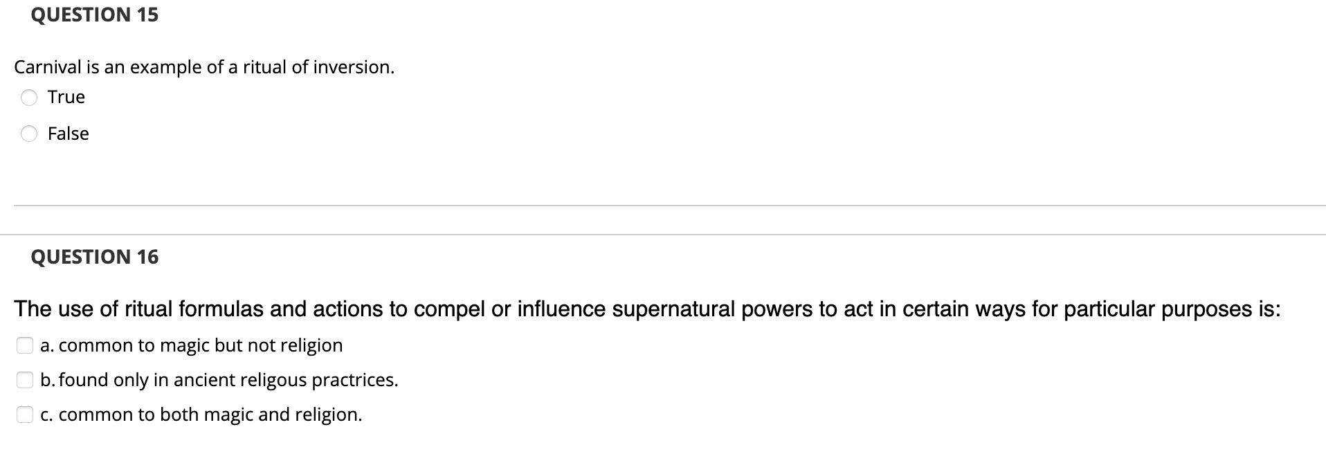 Solved QUESTION 15 Carnival is an example of a ritual of | Chegg.com
