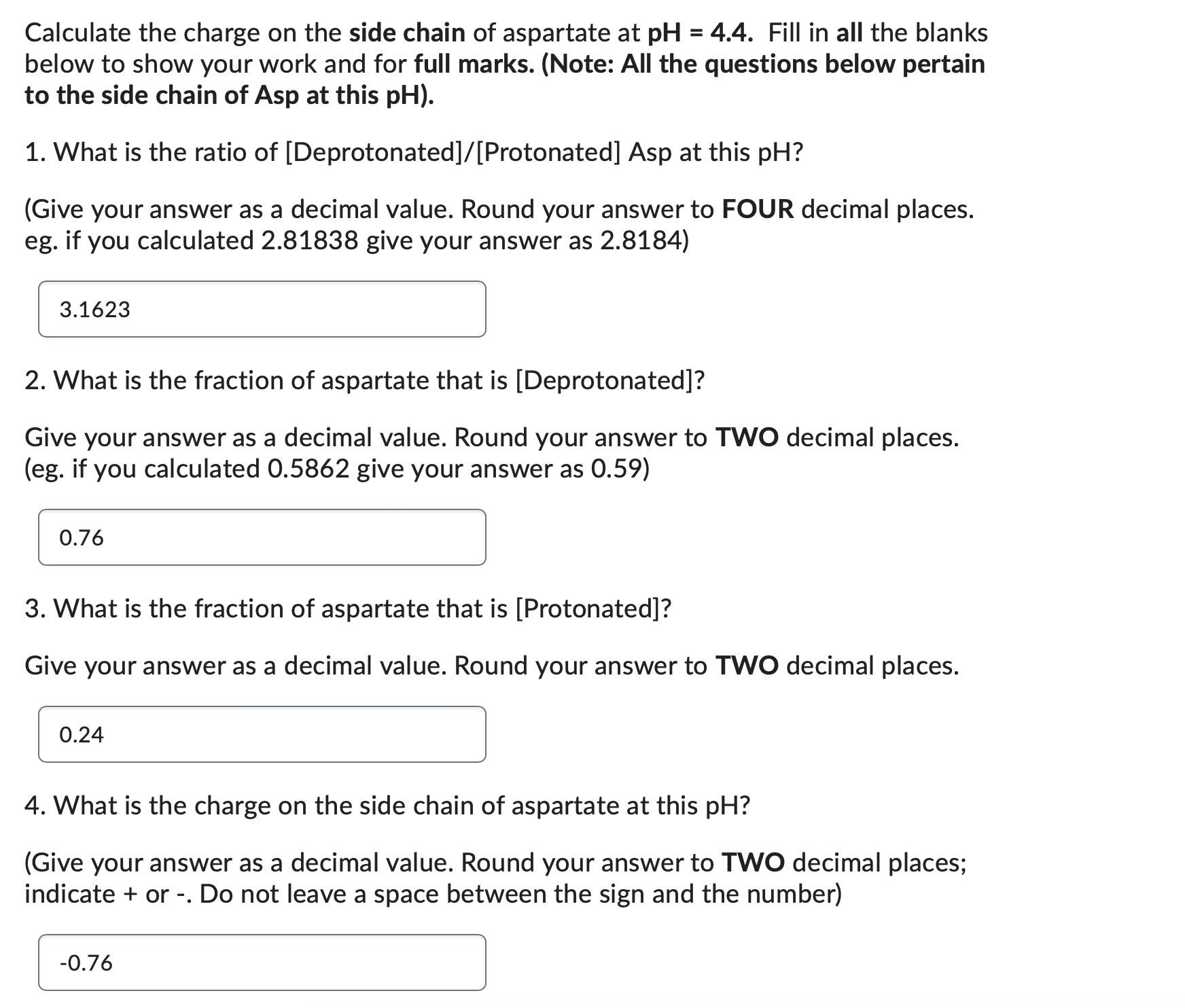 Solved Calculate the charge on the side chain of aspartate | Chegg.com