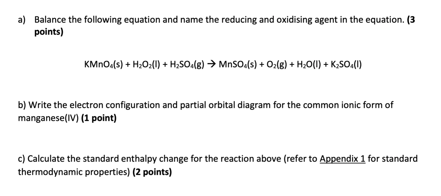 Solved a) Balance the following equation and name the | Chegg.com