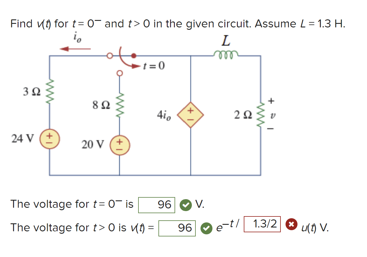 Solved Find V(t) for t=0−and t>0 in the given circuit. | Chegg.com