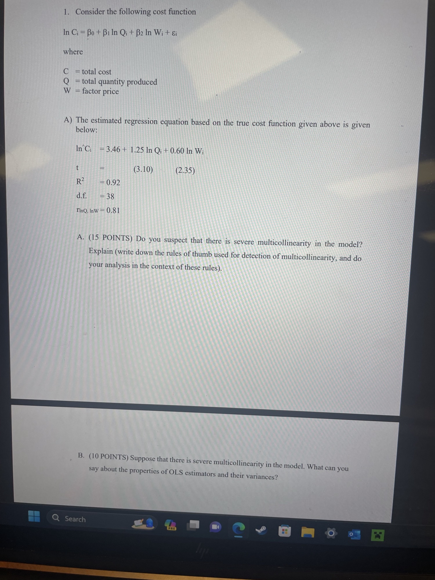 Solved 1. Consider the following cost function | Chegg.com