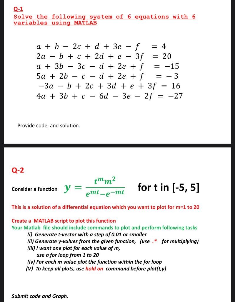 Solved Q-1 Solve the following system of 6 equations with 6 | Chegg.com