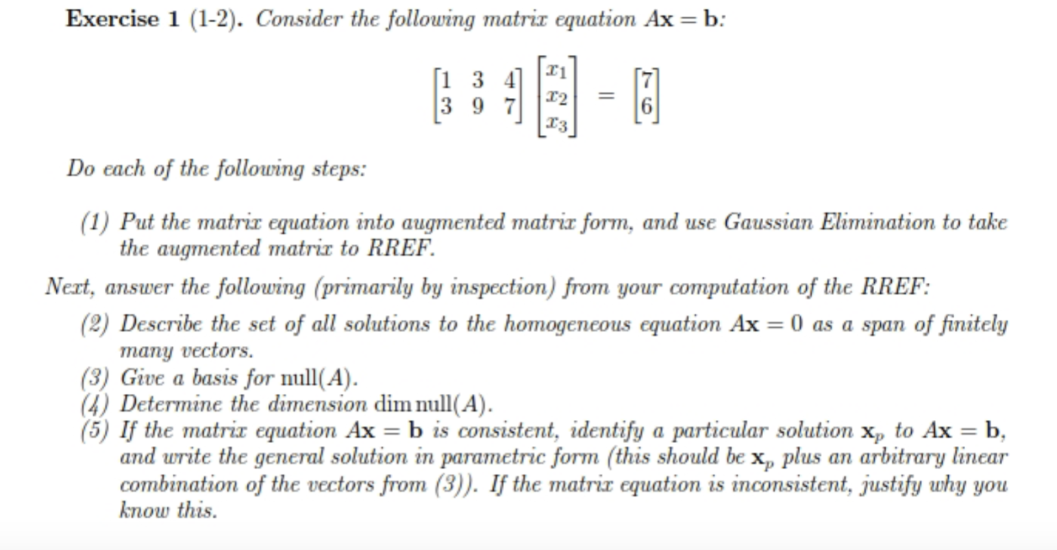 Solved Exercise 1 (1-2). Consider the following matrix | Chegg.com
