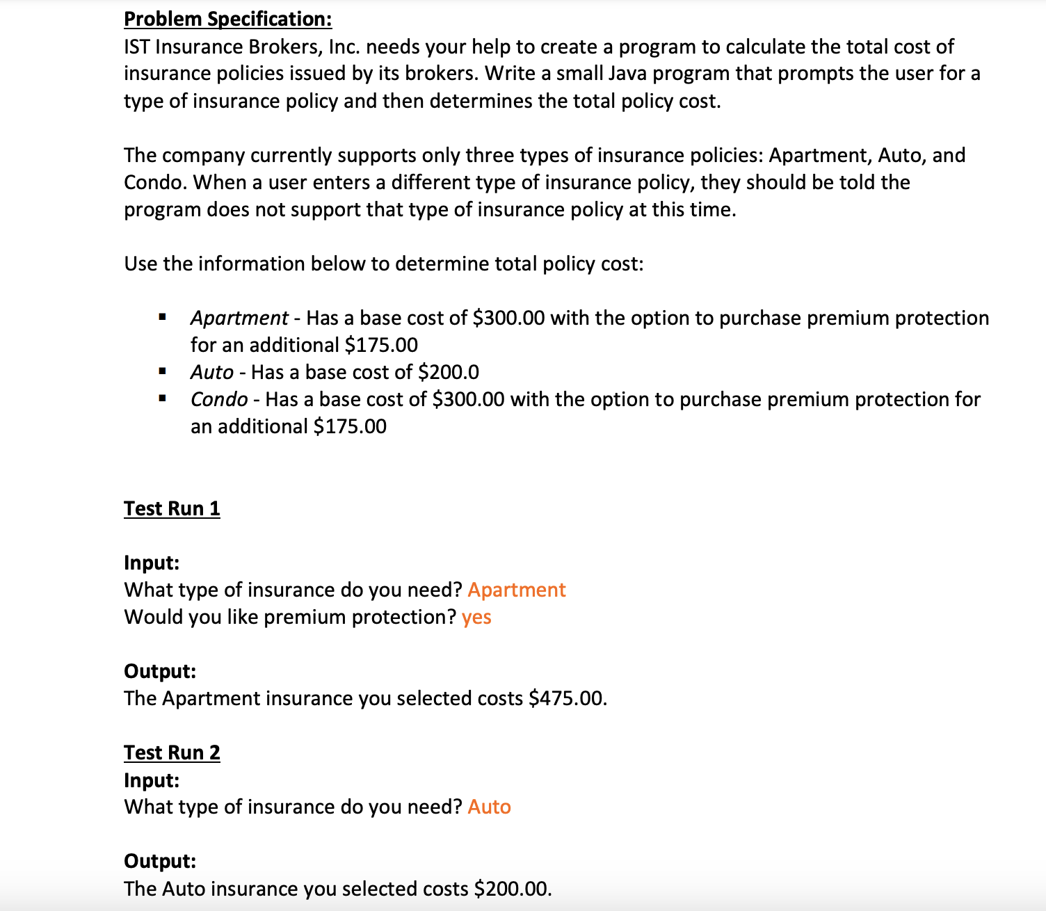 Solved Problem Specification: IST Insurance Brokers, Inc. | Chegg.com