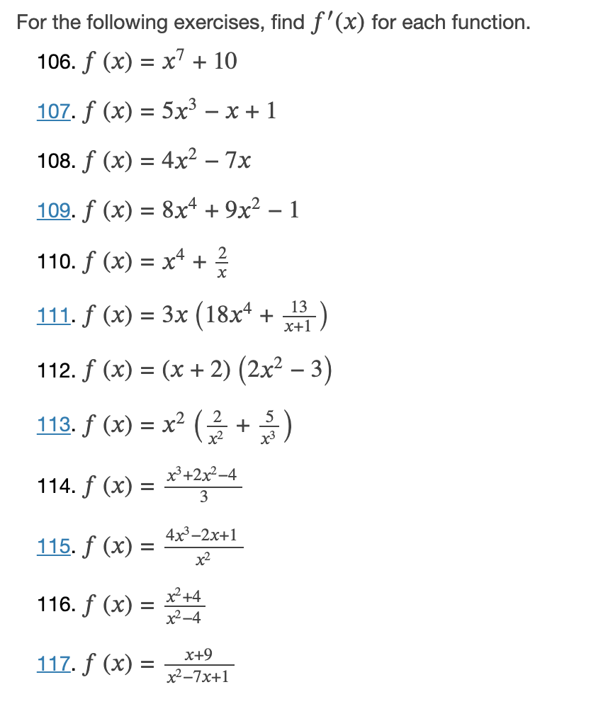 Solved For the following exercises, find f'(x) ﻿for each | Chegg.com