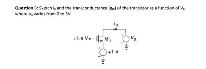 Question 5: Sketch Ix and the transconductance (gm) | Chegg.com