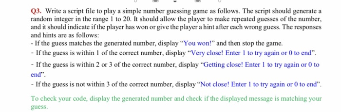 Solved Q3. Write a script file to play a simple number | Chegg.com