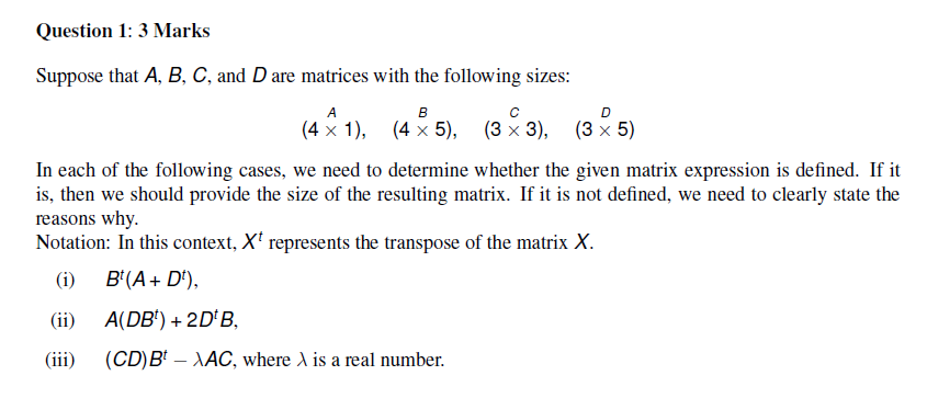 Solved Suppose that A,B,C, and D are matrices with the | Chegg.com