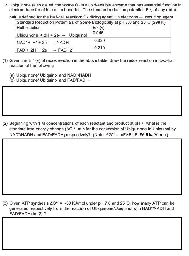Solved 12. Ubiquinone (also called coenzyme Q) is a | Chegg.com