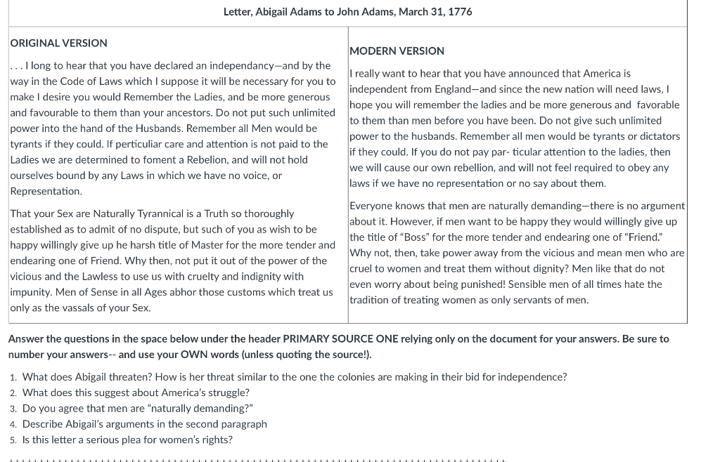 Abigail Adams Letter To John Adams March 31 1776