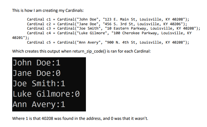 Solved This is how I am creating my Cardinals: Cardinal c1 = | Chegg.com