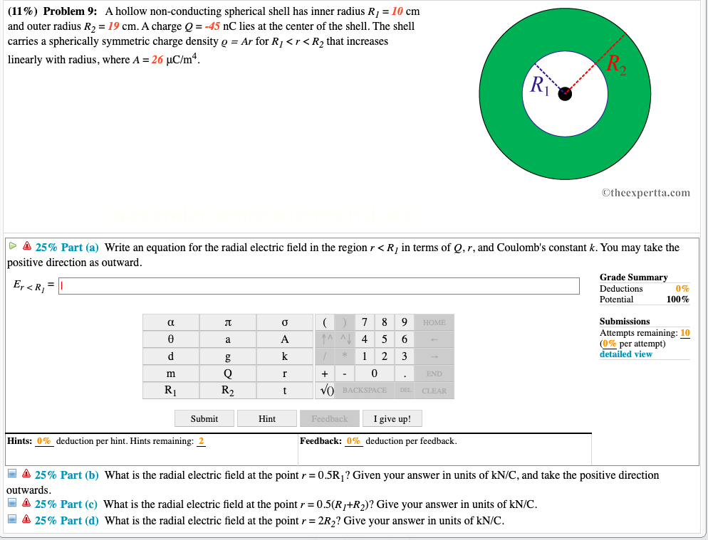 Solved: (11%) Problem 9: A Hollow Non-conducting Spherical... | Chegg.com
