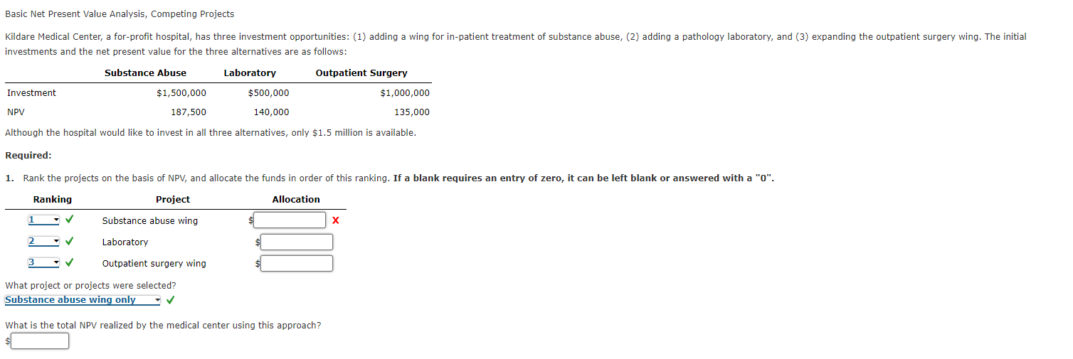 Solved Basic Net Present Value Analysis, Competing Projects | Chegg.com
