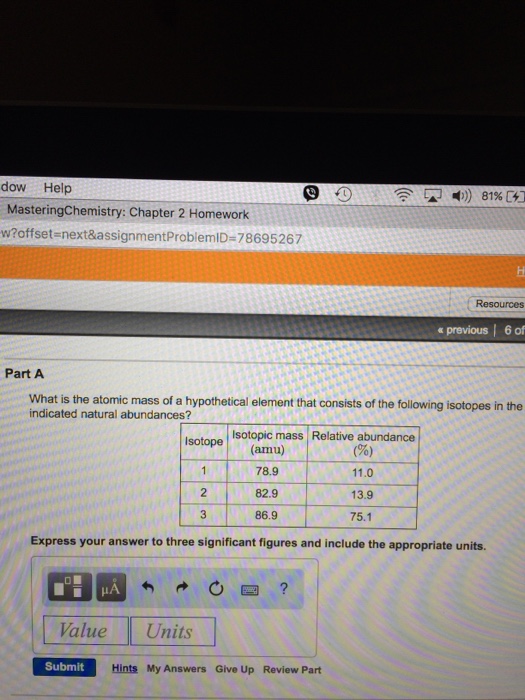 Solved What is the atomic mass of a hypothetical element | Chegg.com