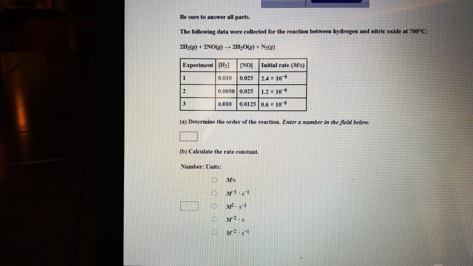 Solved Be sure to answer all parts. The following data were | Chegg.com