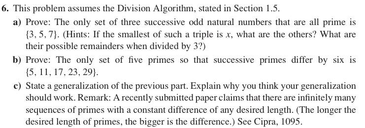 Solved This problem assumes the Division Algorithm, stated | Chegg.com