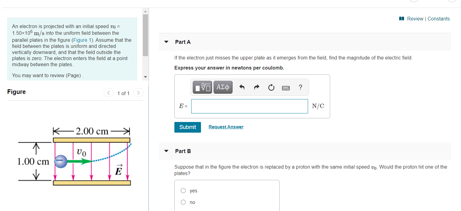 Solved 1 Review Constants Part A An electron is projected | Chegg.com