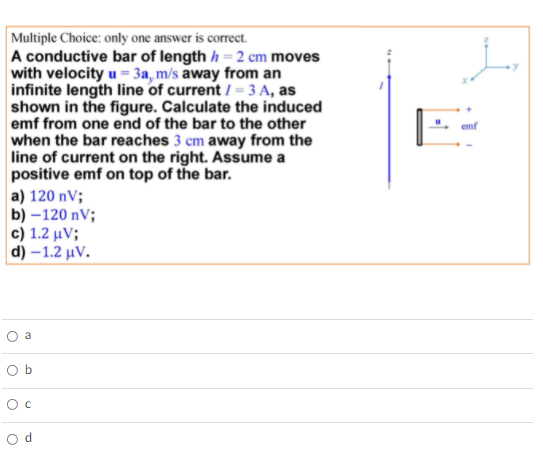 Solved emf Multiple Choice: only one answer is correct. A | Chegg.com
