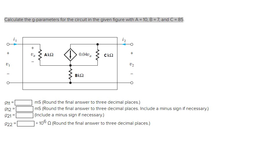 Solved Calculate the g-parameters for the circuit in the | Chegg.com