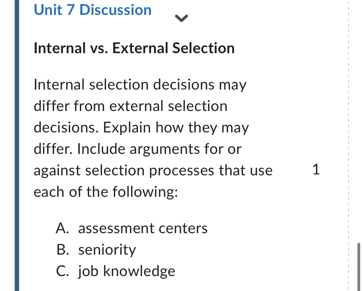 Solved Unit 7 ﻿DiscussionInternal vs. ﻿External | Chegg.com