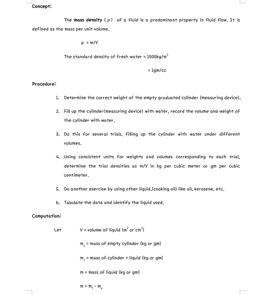 Solved Concept: The mass density (p) of a fluid is a | Chegg.com