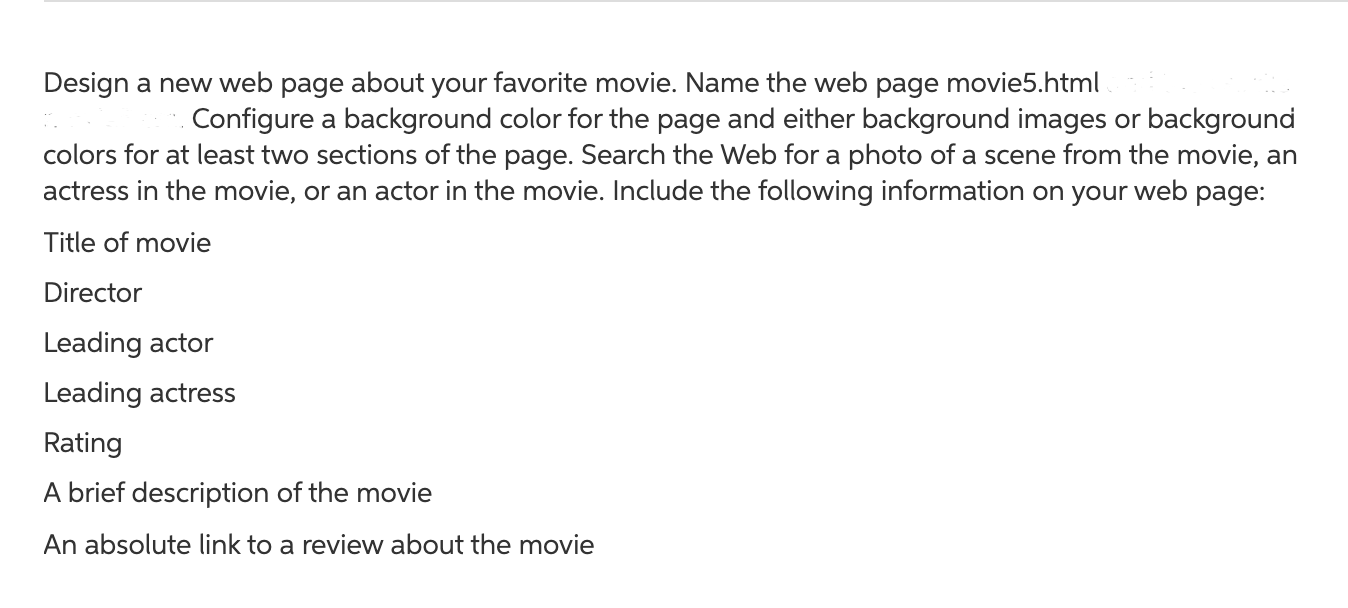 Solved Design a new web page about your favorite movie. Name | Chegg.com