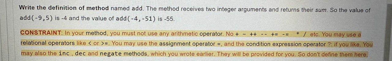 Solved Write the definition of method named add. The method | Chegg.com