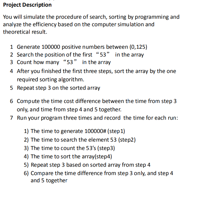 Solved Project Description You will simulate the procedure | Chegg.com