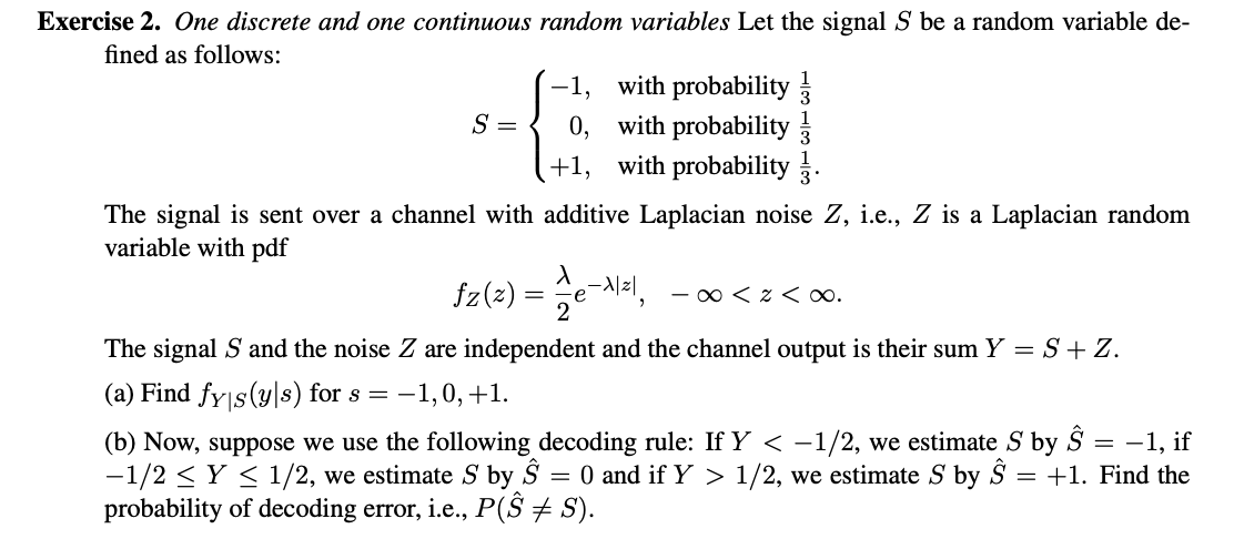 Exercise 2. One discrete and one continuous random | Chegg.com