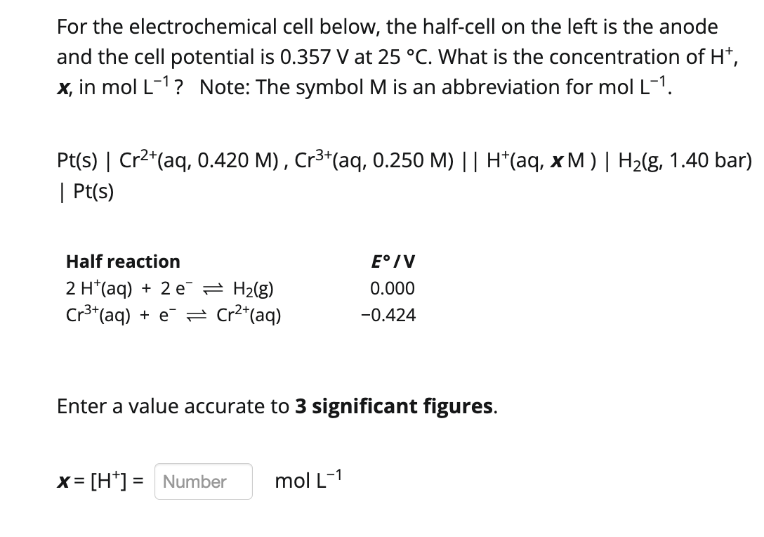 Solved For the electrochemical cell below, the half-cell on | Chegg.com