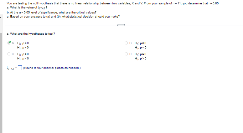 Solved You are testing the null hypothesis that there is no | Chegg.com