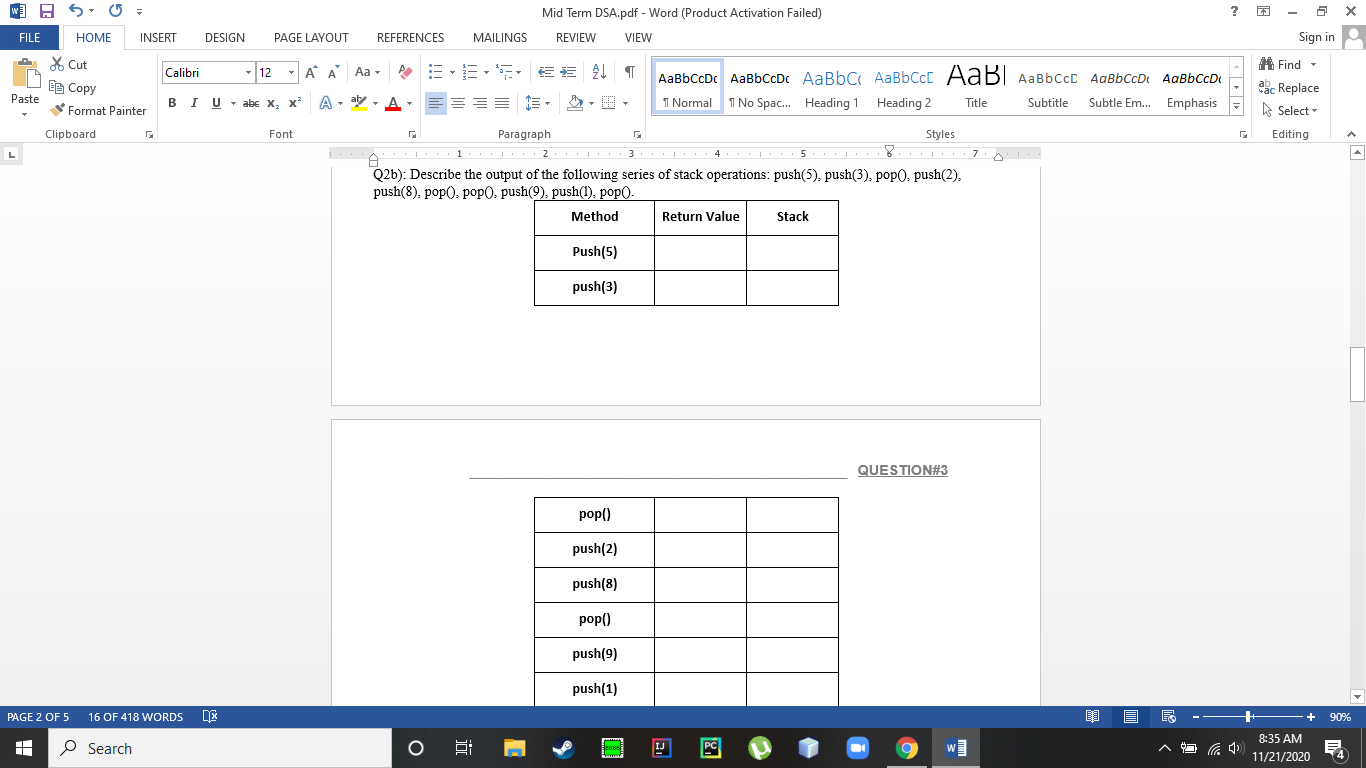 Solved W Mid Term DSA.pdf - Word (Product Activation Failed) | Chegg.com