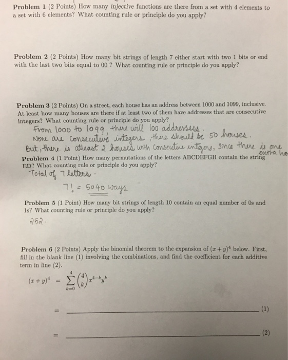 Solved Problem 1 (2 Points) How many injective functions are | Chegg.com