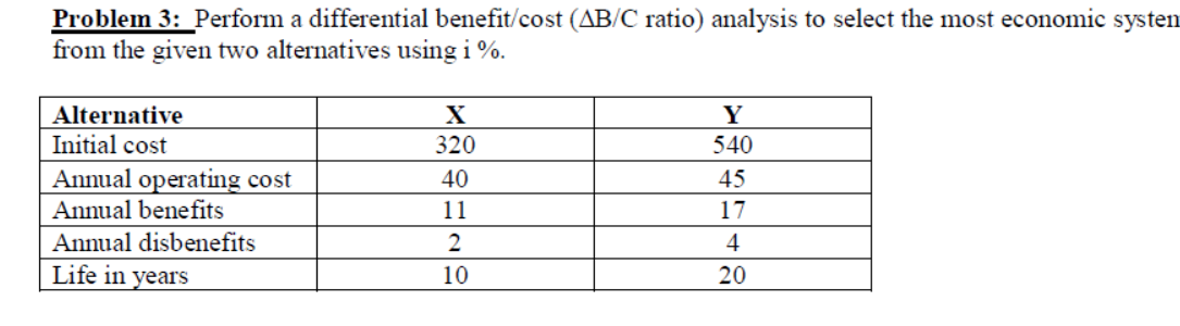 Solved Problem 3: _Perform a differential benefit/cost (AB/C | Chegg.com