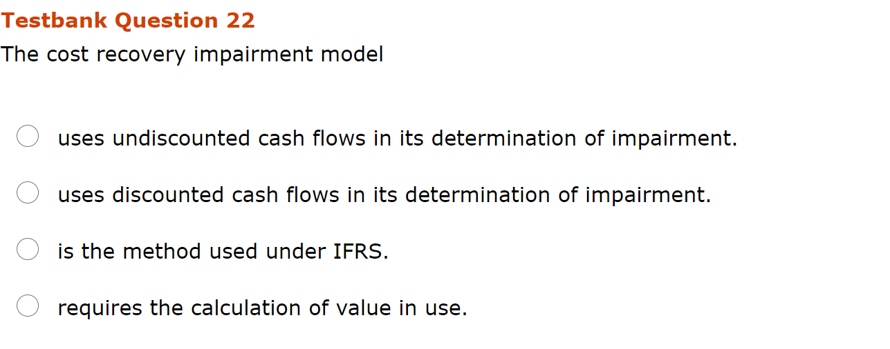 Solved Testbank Question 22 The cost recovery impairment | Chegg.com