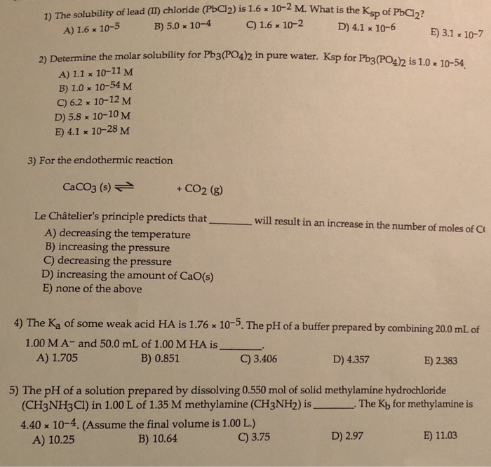 Solved is 1.6 x 10-2 M. What is the Ksp of PbCl2? 1) The | Chegg.com