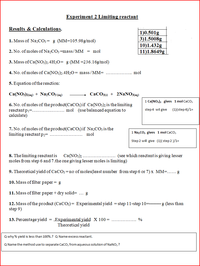 Solved Experiment 2 Limiting reactant Results & | Chegg.com