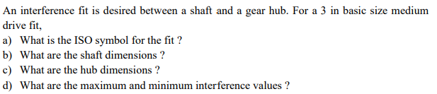 Solved An interference fit is desired between a shaft and a | Chegg.com