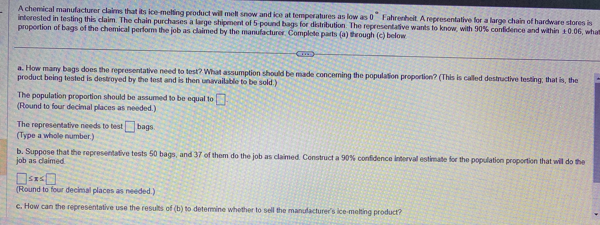 Solved A chemical manufacturer claims that its ice-melting | Chegg.com